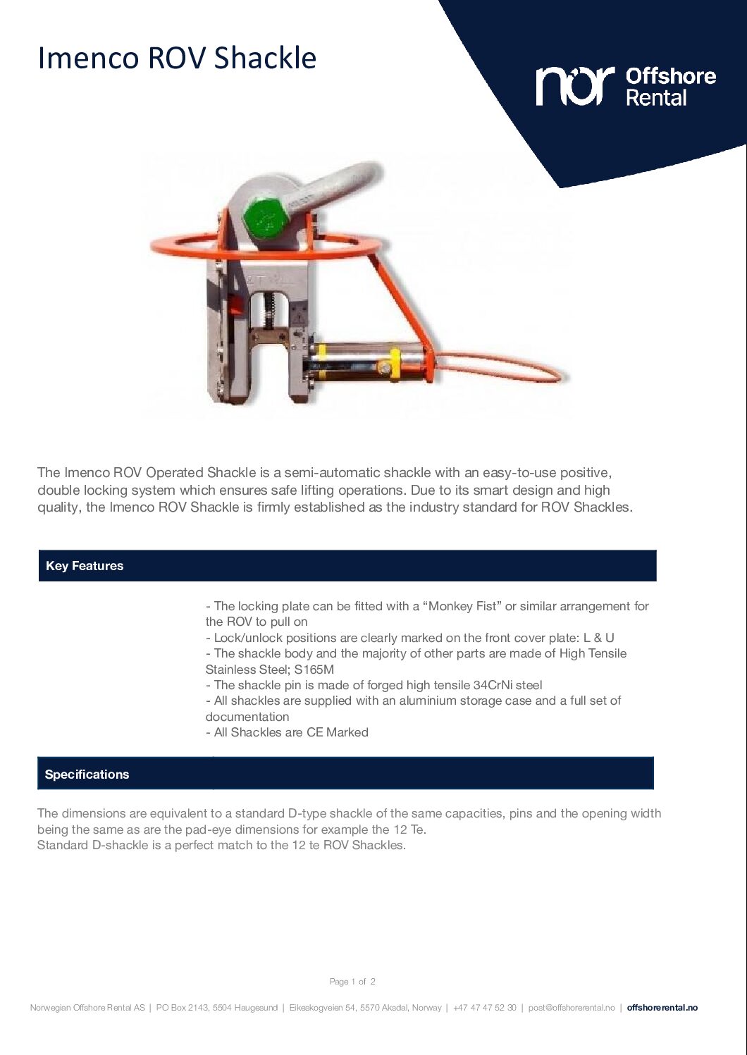 NOR-DS-Imenco ROV Shackle-200423 - Norwegian Offshore Rental