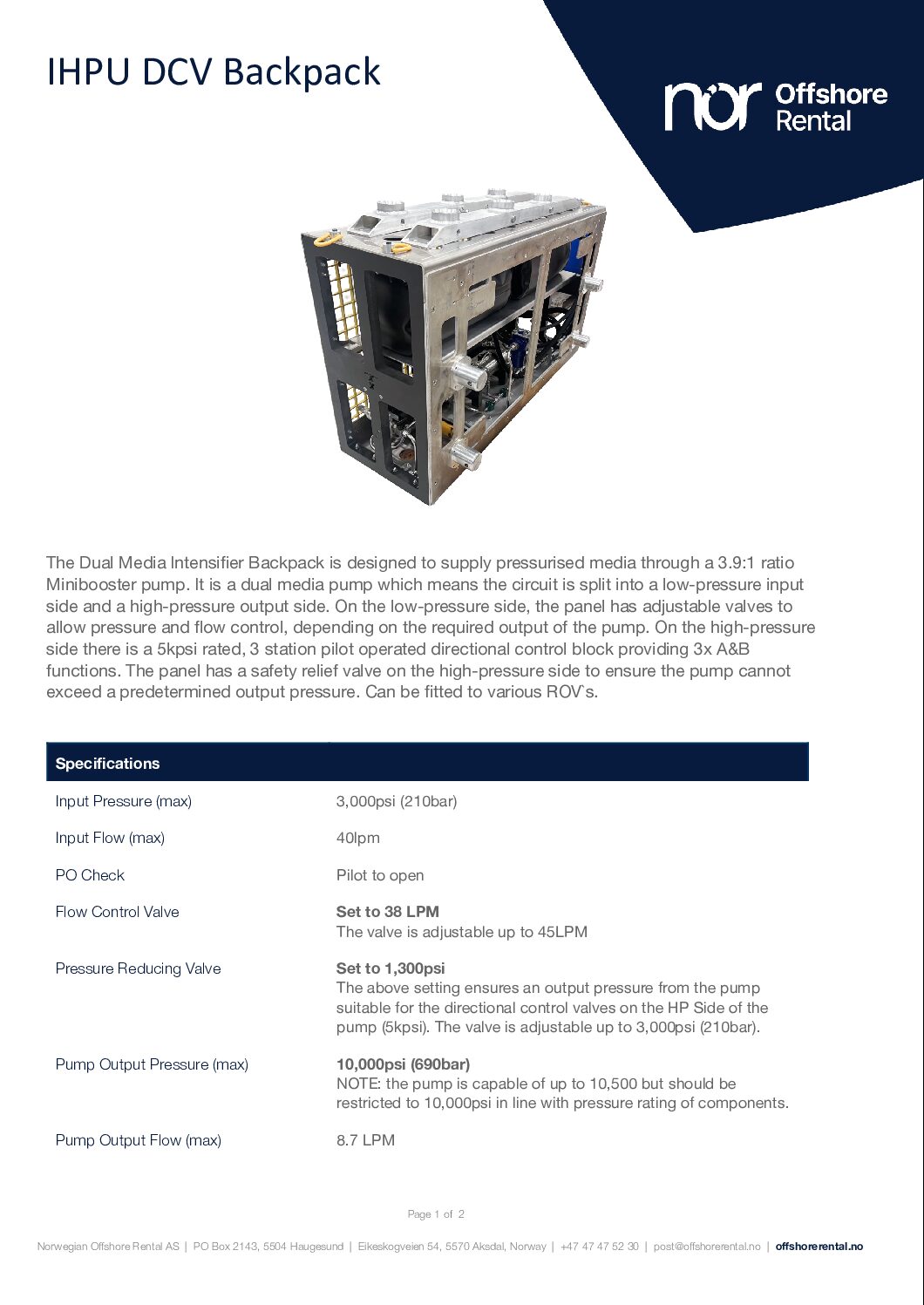 NOR-DS-IHPU DCV Backpack-110523 - Norwegian Offshore Rental